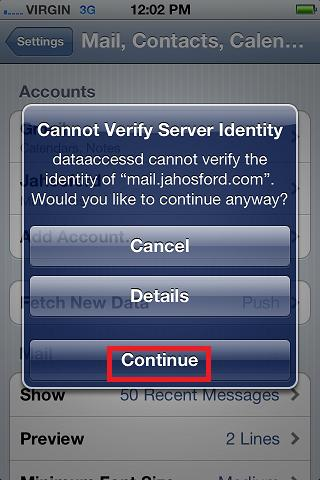 Setting up IOS Mail : DX1