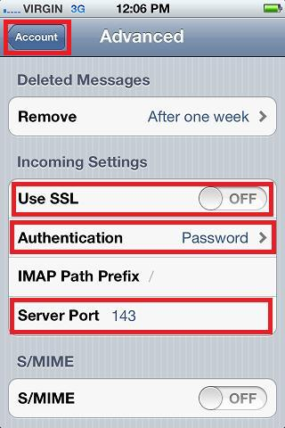 Setting up IOS Mail : DX1