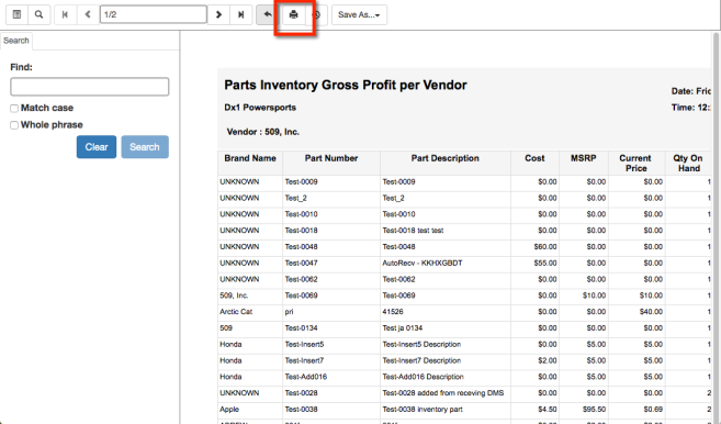 How to Run a Parts Report : DX1