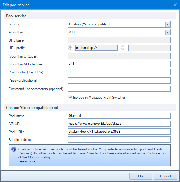 Advanced: Add custom Yiimp-compatible pools : Awesome Miner