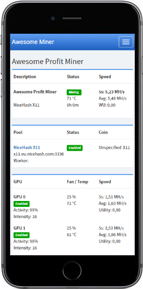 Built-in web interface : Awesome Miner