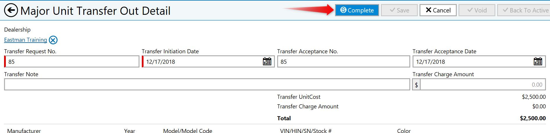 Dx1 Major Unit Transfer Out Process : DX1