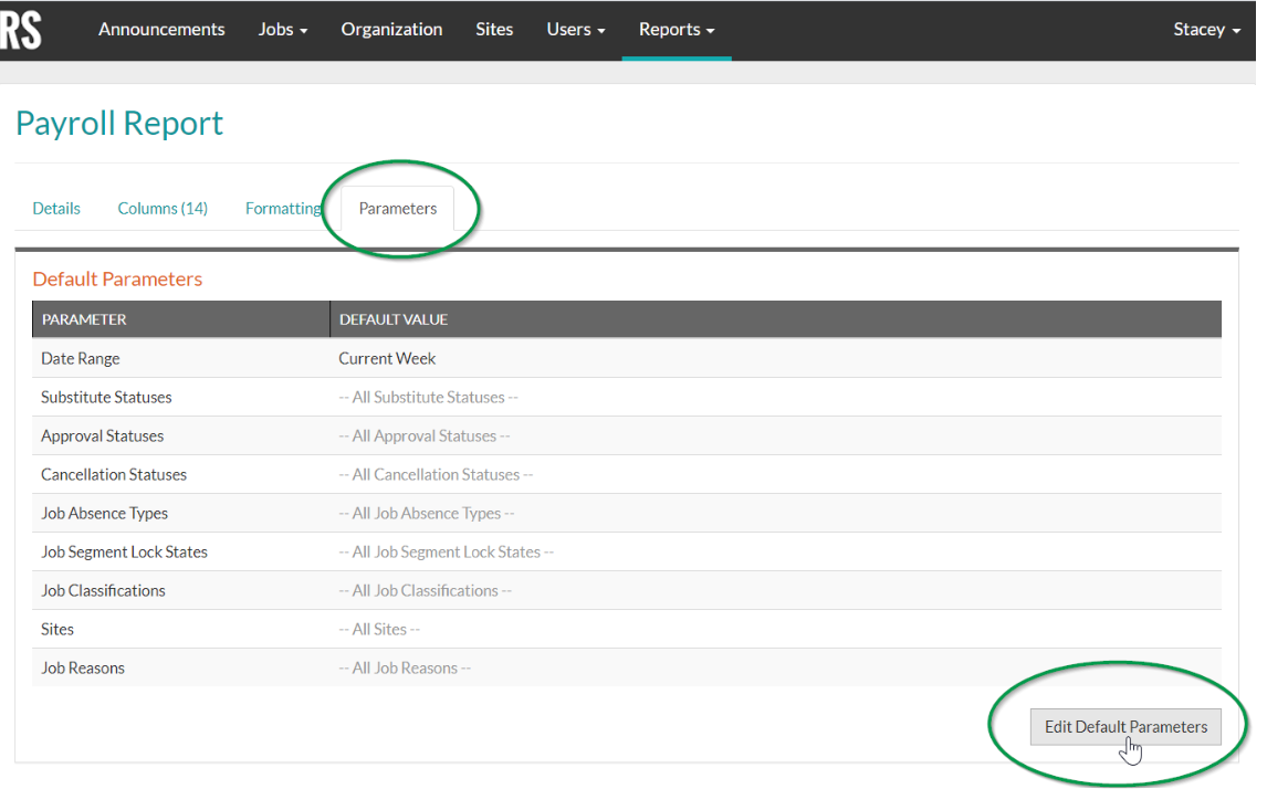 Help - How to set default run parameters in custom reports