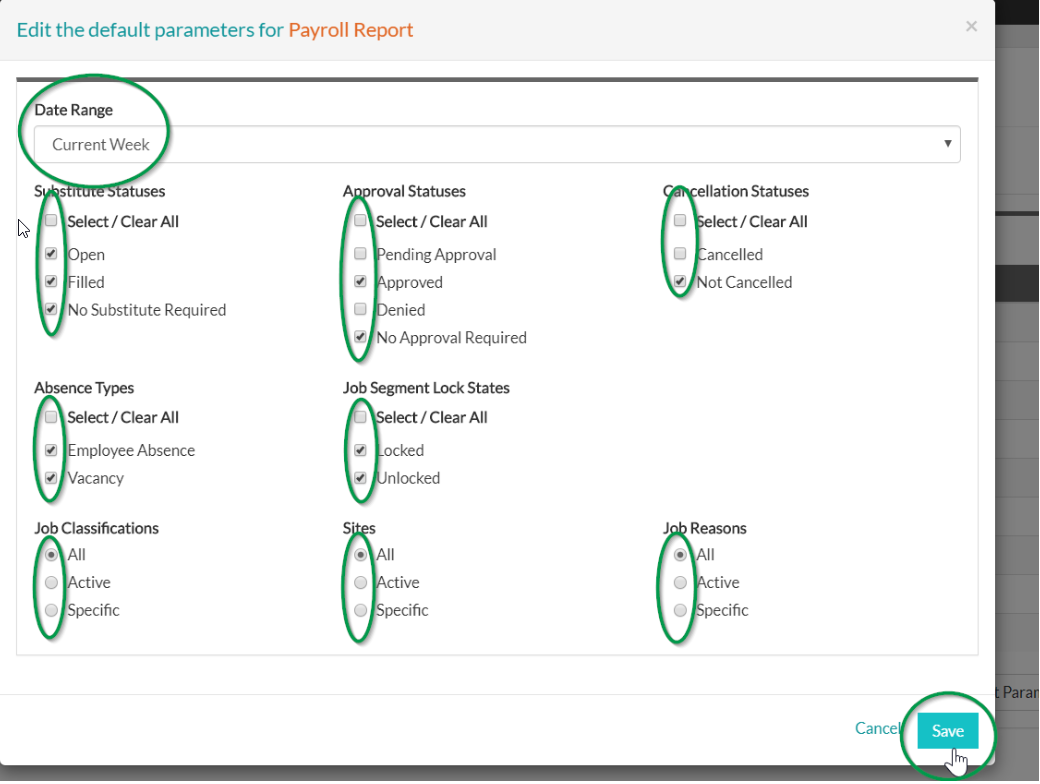 Help - How to set default run parameters in custom reports