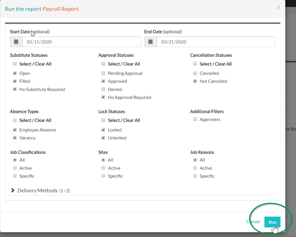 Help - How to set default run parameters in custom reports