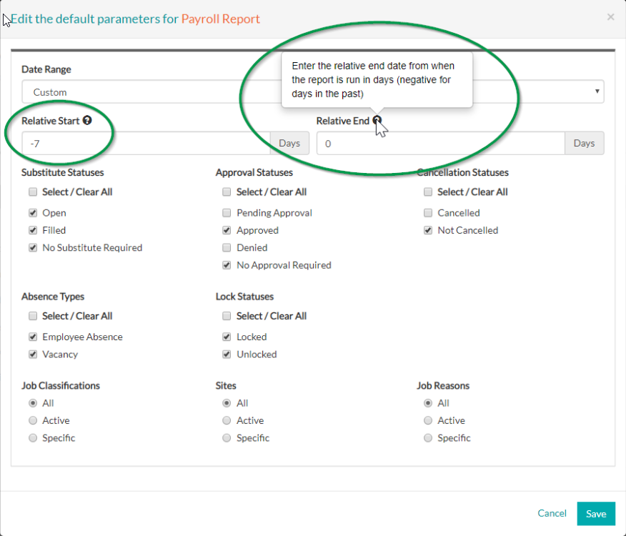 Help - How to set default run parameters in custom reports