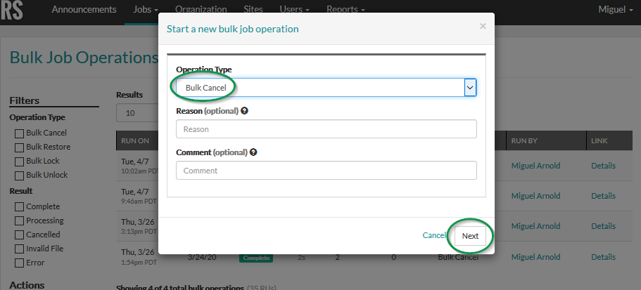 Help - How to bulk cancel jobs