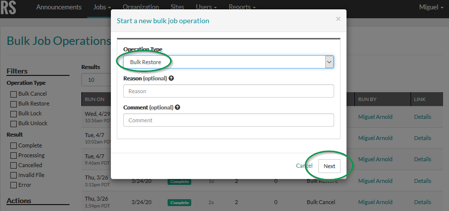 Help - How to bulk restore jobs