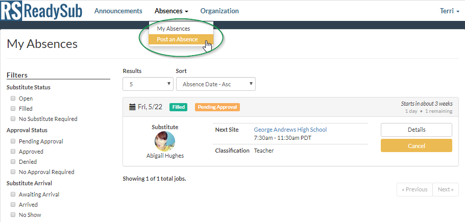 Help - How to post a single day absence with two sites