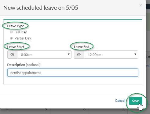 Help - How to enter full and partial day leave