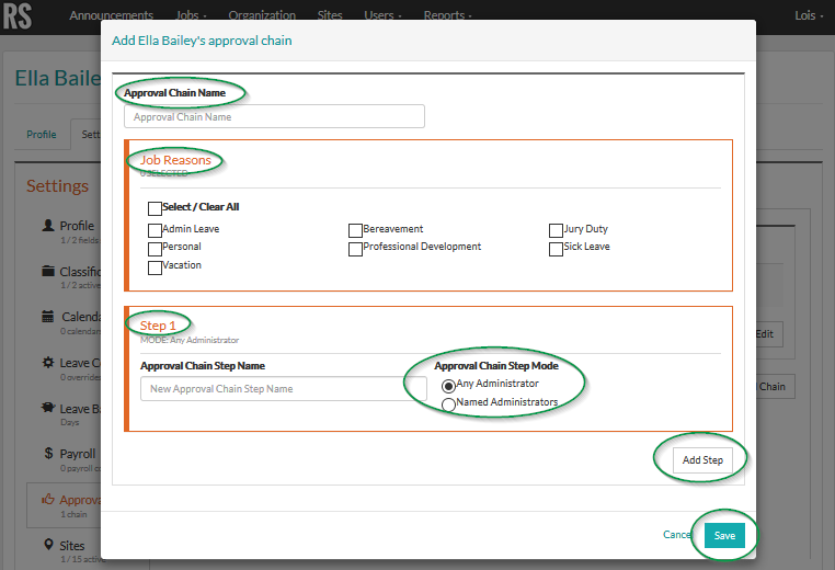 Help - How to create new approval chains for a single employee