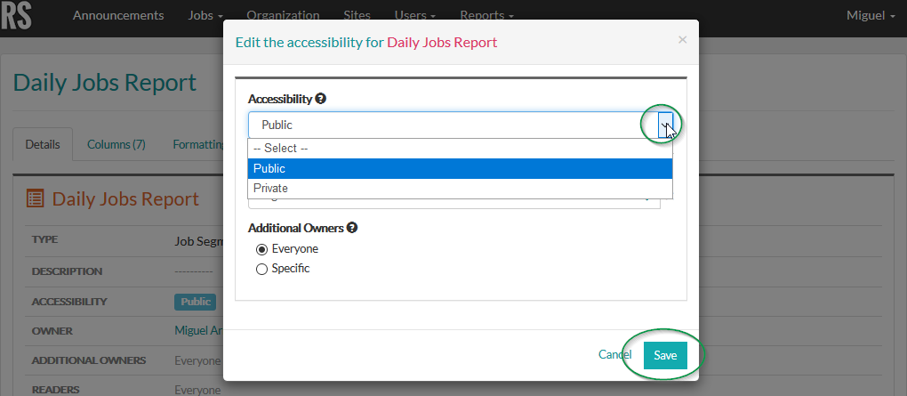 Help - How to set a report as public or private
