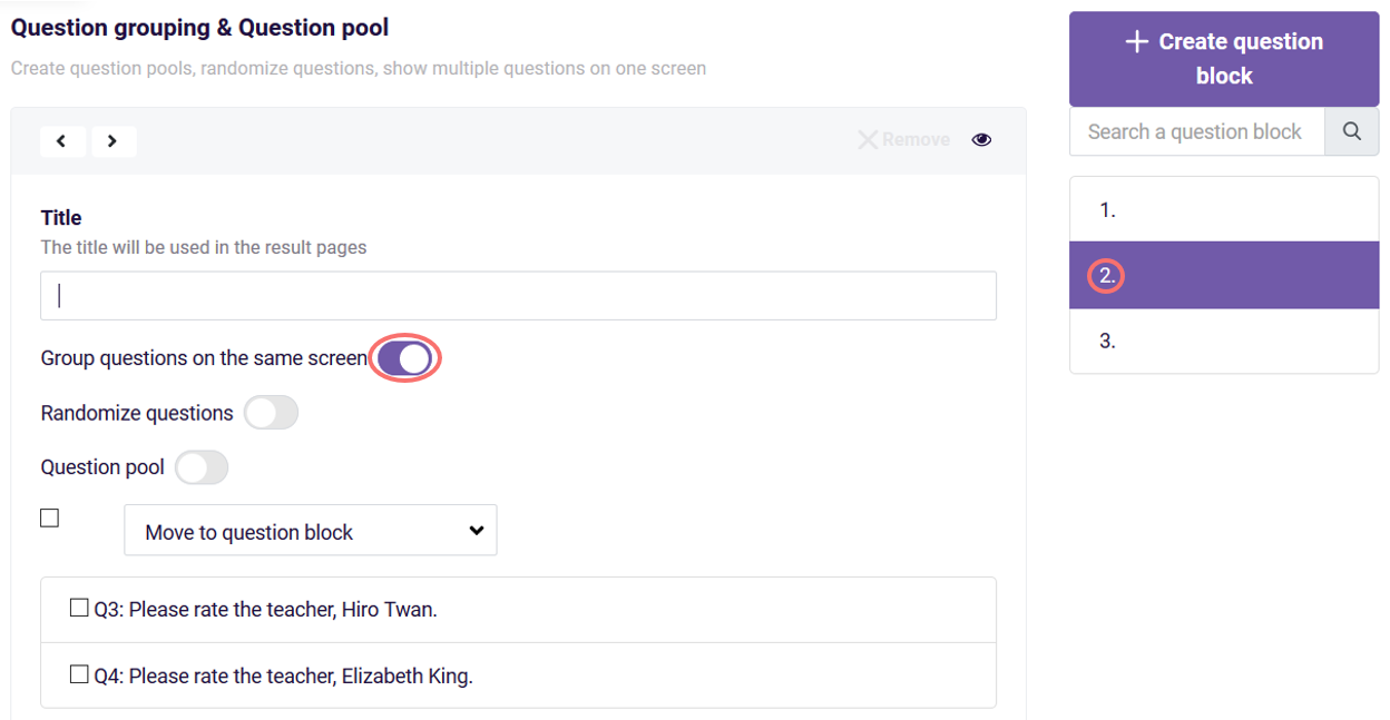 Question grouping & Question blocks : Pointerpro
