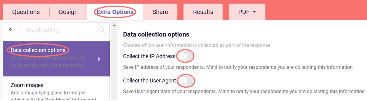 Data collection options : Pointerpro