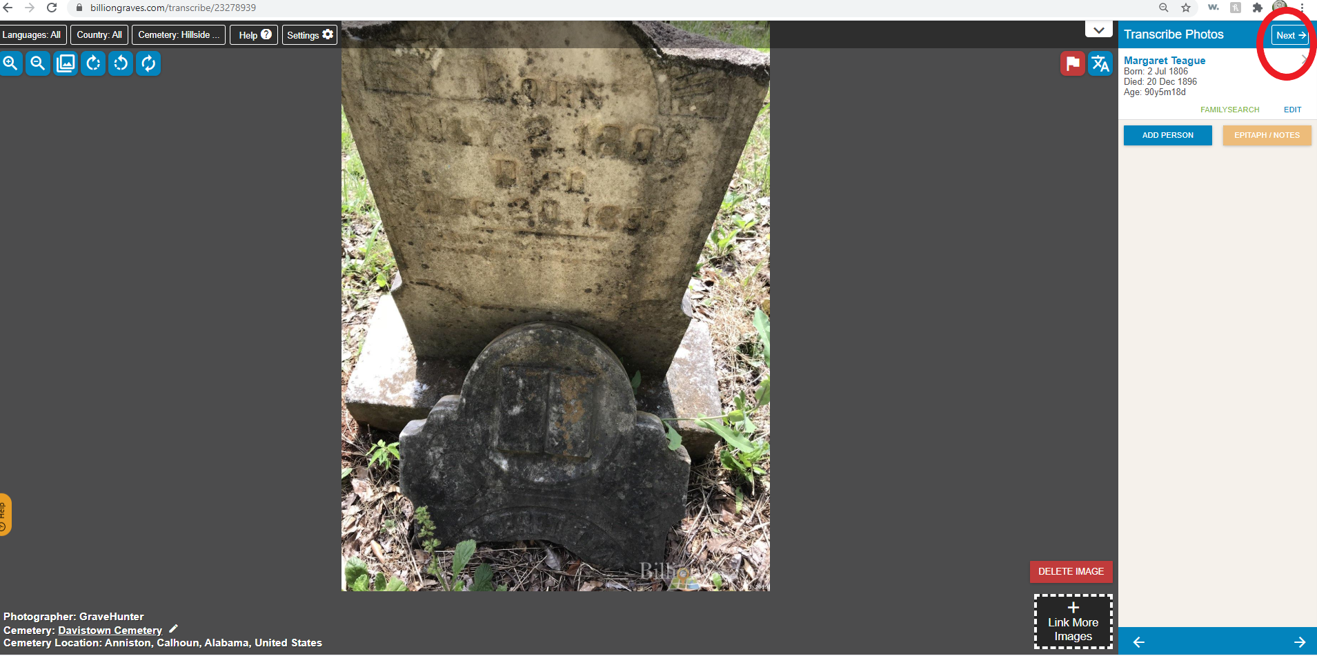 Transcribe your own gravestone photos with BillionGraves : BillionGraves