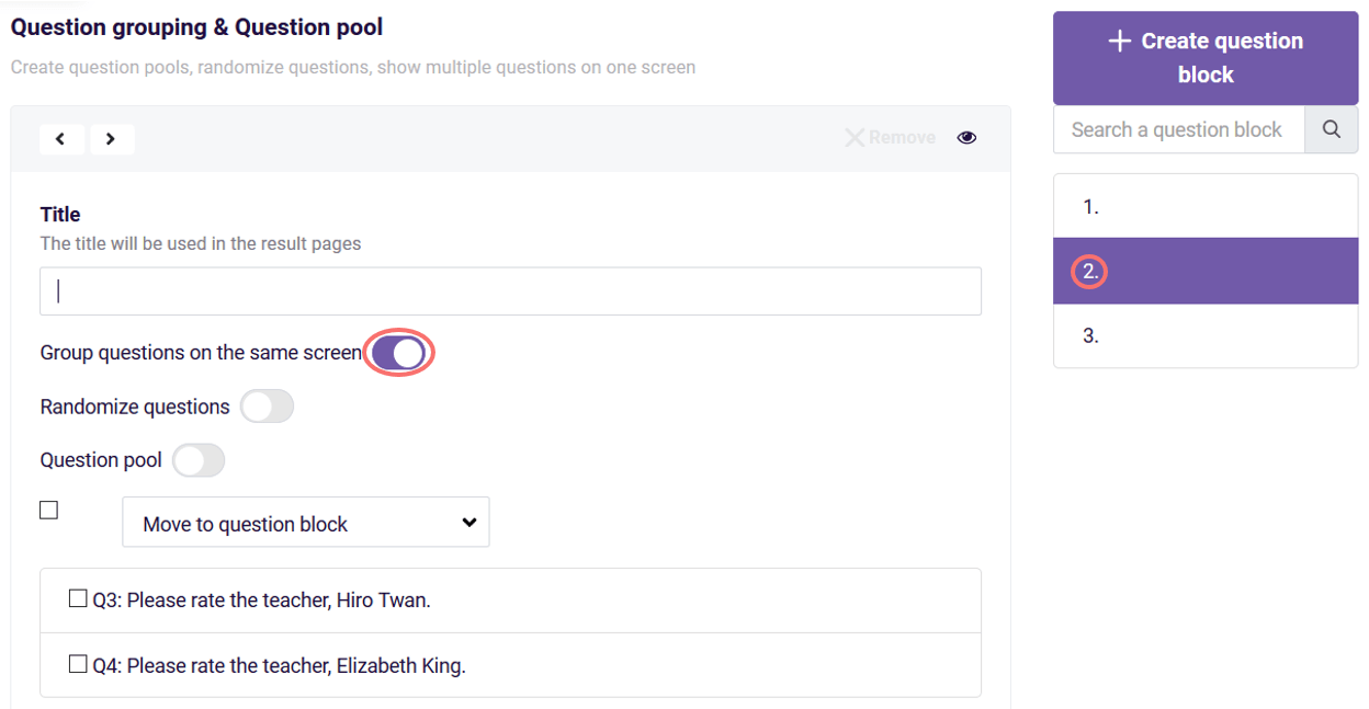 Question grouping & Question blocks : Pointerpro