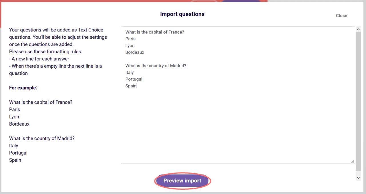 Import Questions : Pointerpro