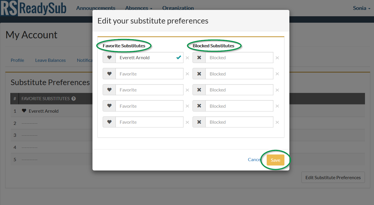 Help - How to edit my favorite and blocked substitutes