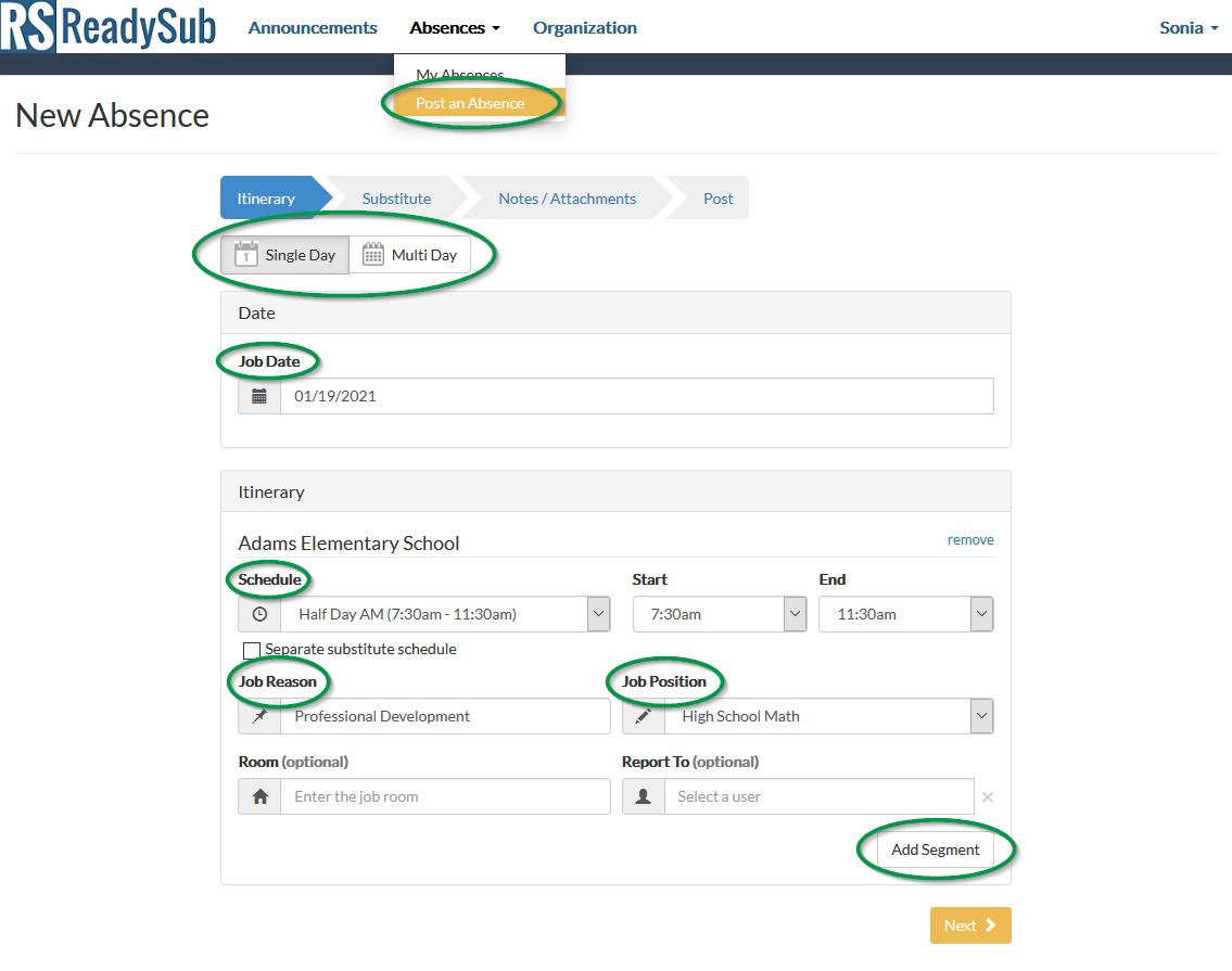 Help - How to post an absence with multiple leave reasons