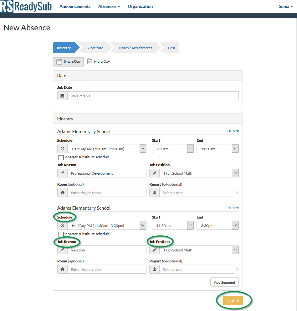 Help - How to post an absence with multiple leave reasons