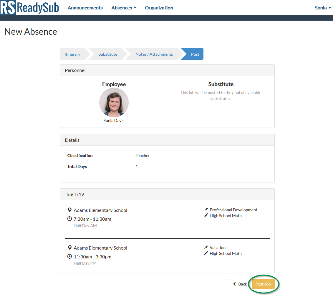 Help - How to post an absence with multiple leave reasons