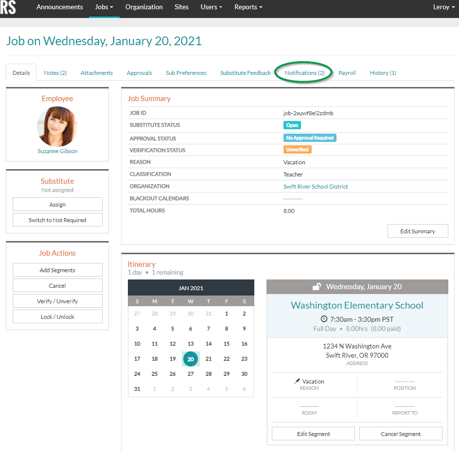 Help - How to view the job's notification detail
