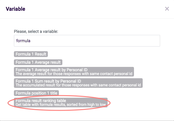 Formula Ranking Table : Pointerpro