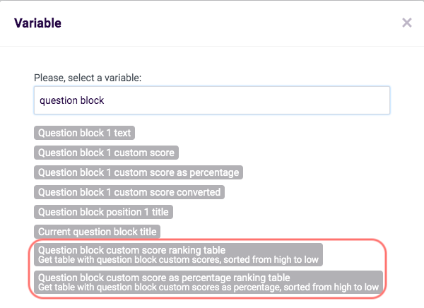 Question Block Custom Score Table : Pointerpro