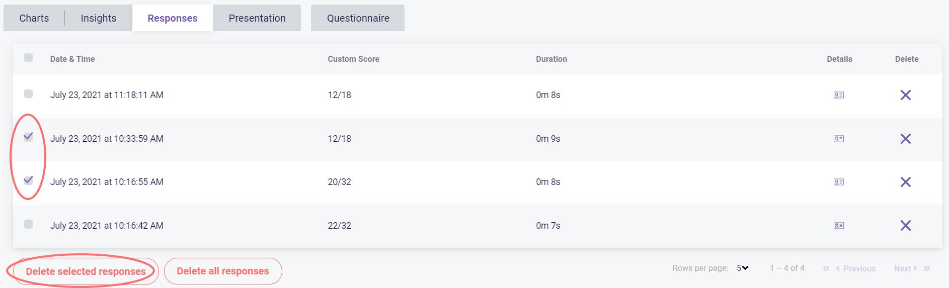 Responses View : Pointerpro