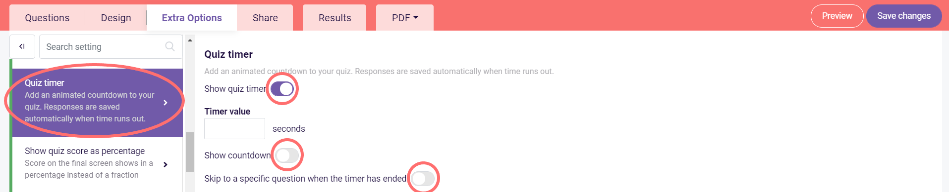 Overview of quiz features : Pointerpro