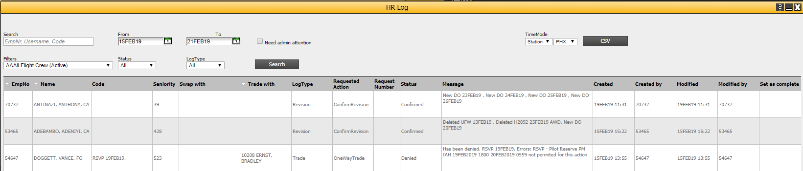 HR Log : N-Ops & Crew