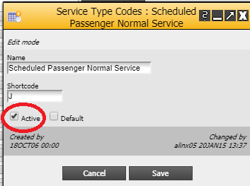 Service Type Codes : N-Ops & Crew