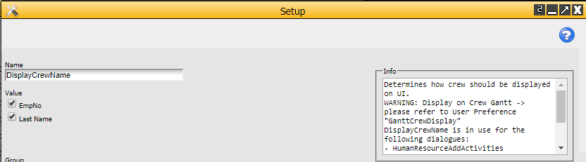 Setup Parameters : N-Ops & Crew