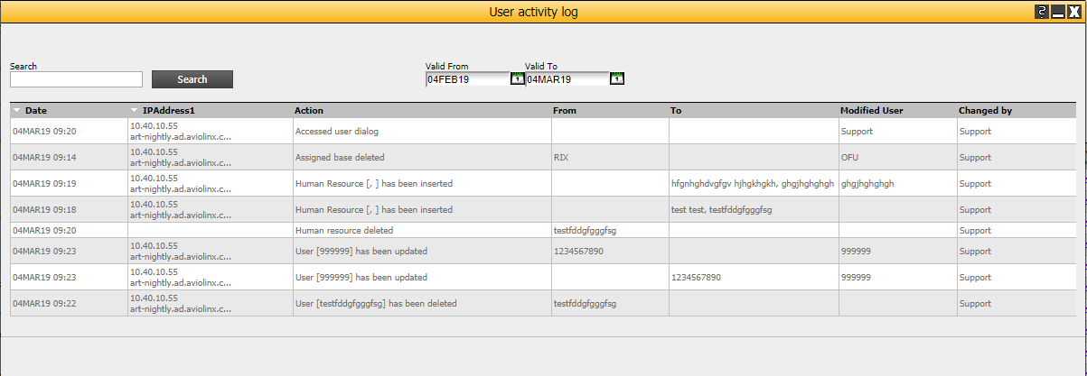 User Activity Log : N-Ops & Crew