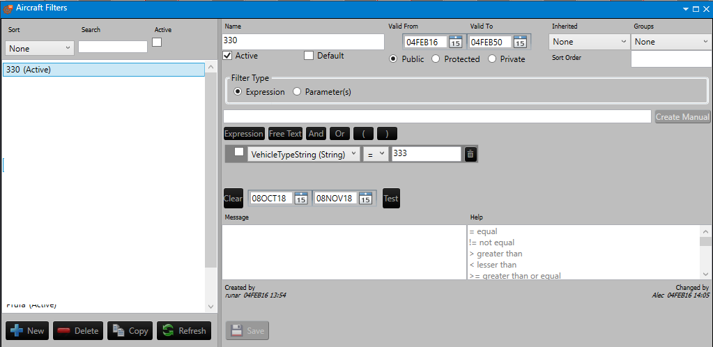 Aircraft Filter : N-Ops & Crew
