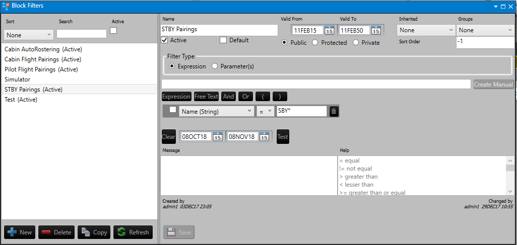 Block filters : N-Ops & Crew