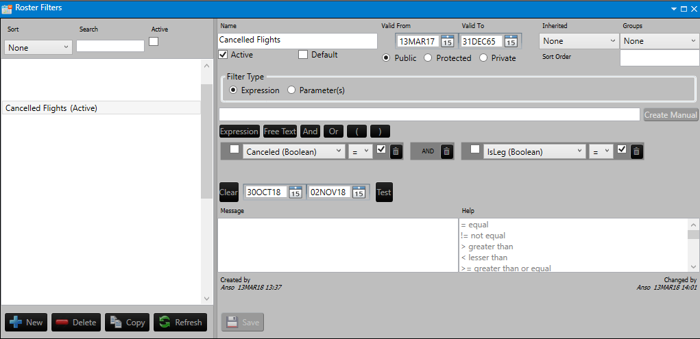 Roster filter : N-Ops & Crew