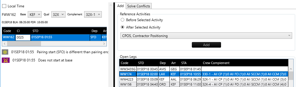 Pairing Modification wizard : N-Ops & Crew