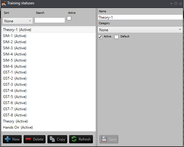 Training statuses : N-Ops & Crew