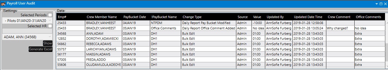 Payroll User Audit : N-Ops & Crew