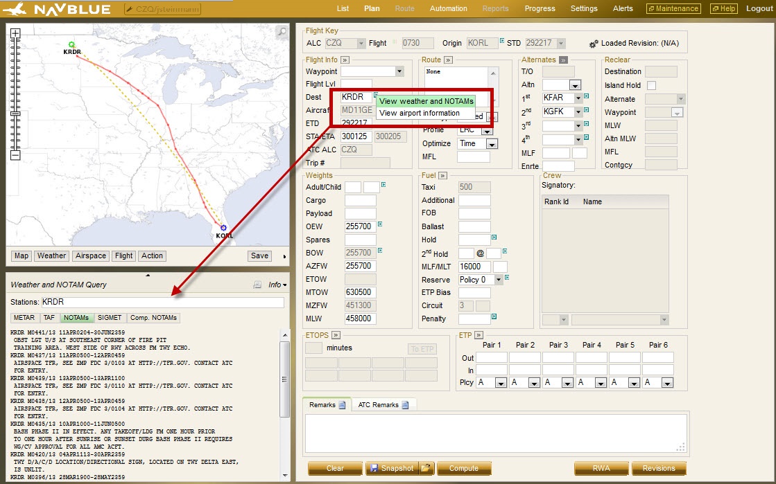 Information Panel : N-Flight Planning