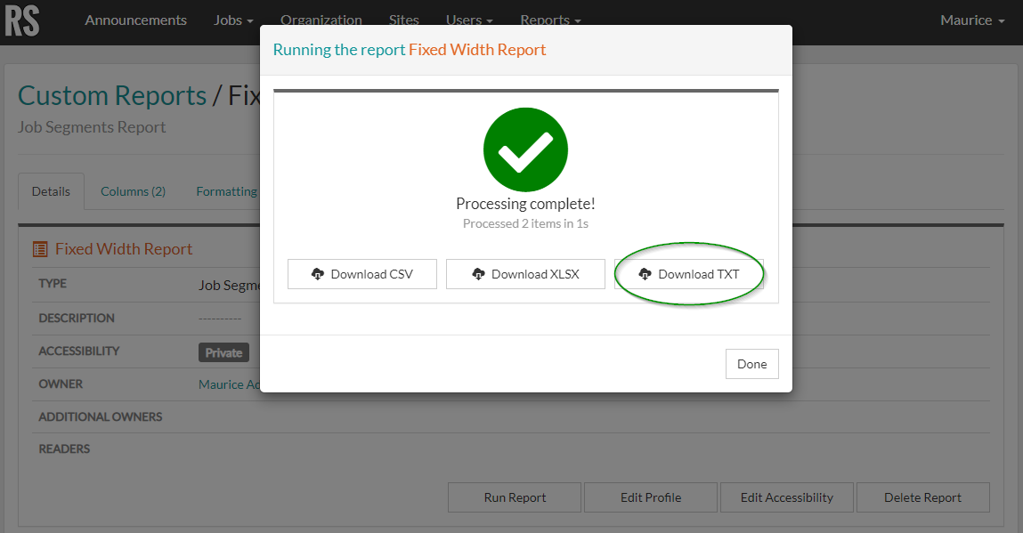 Help - How to export a fixed width report