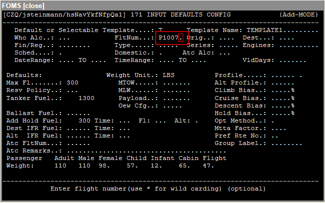 Default Template Examples : N-Flight Planning