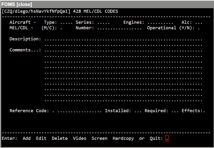 FOMS Menu 428 (MEL/CDL Codes - WebFOMS MEL/CDL Dictionary) : N-Flight ...