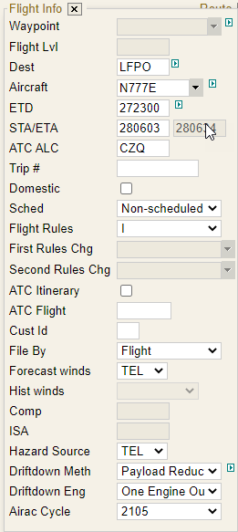 Flight Info Group Field Descriptions : N-Flight Planning