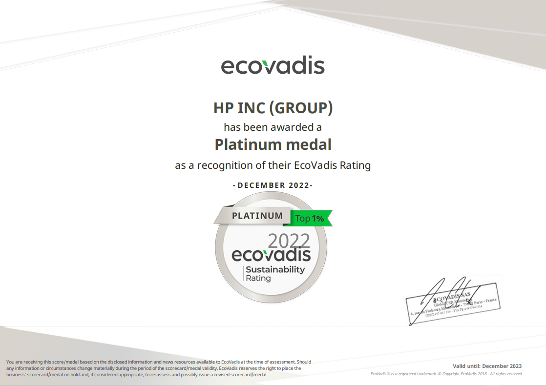 Does HP participate in the EcoVadis CSR rating tool? : Help desk