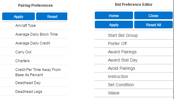 Pairing/Bid Preference Editor : N-Crew Planning