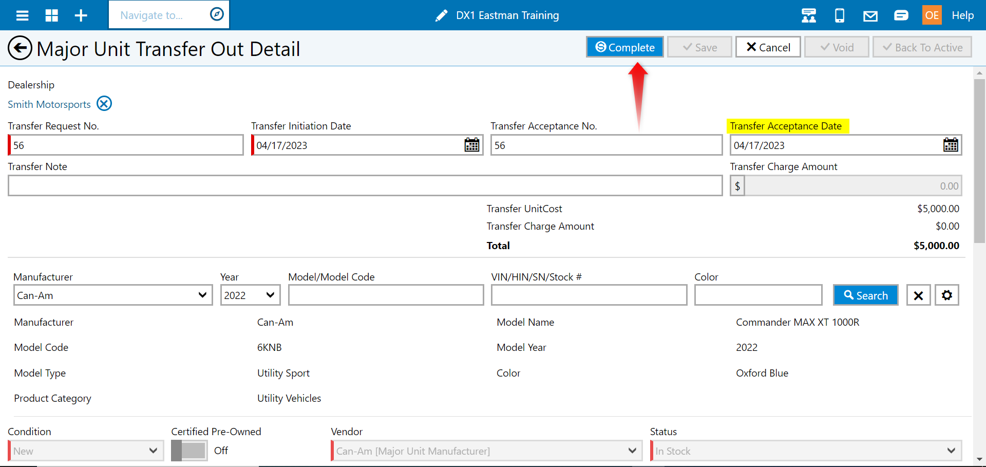 Dx1 Major Unit Transfer Out Process : DX1