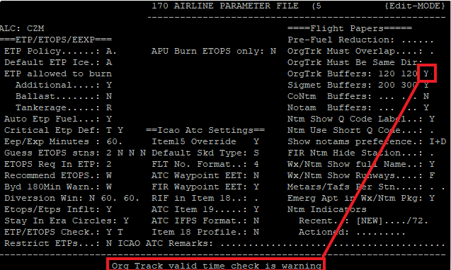 Network and Format Tab (Airline Code Parameters) : N-Flight Planning