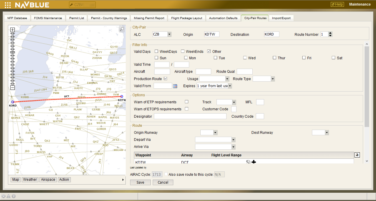 Add a New City-Pair Route : N-Flight Planning